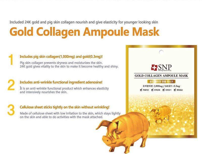 SNP Gold Collagen Ampoule Mask 25ml - 1 Sheet / Korean Sheet Mask ...